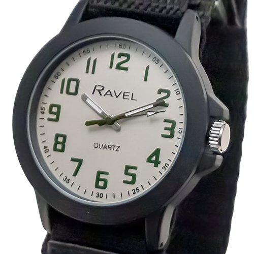 Ravel Mens Clear Easy-Read Watch Large Numbers Hook & Loop Strap 1601 65 31