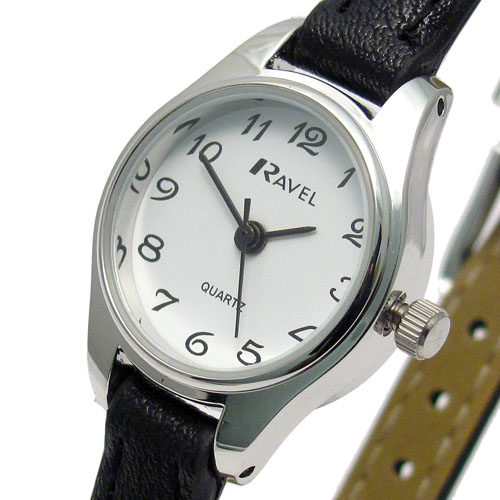 Ravel Ladies Small Neat Easy Read Quartz Watch Black Strap White Face ...