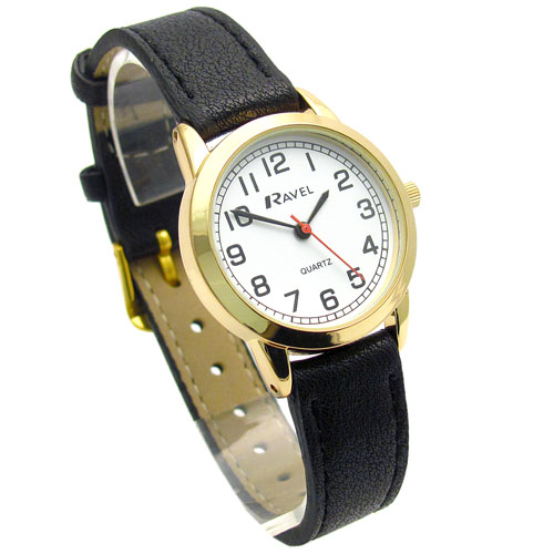 Ravel Ladies Easy Read Quartz Watch Black Strap White Face R0132 12 2