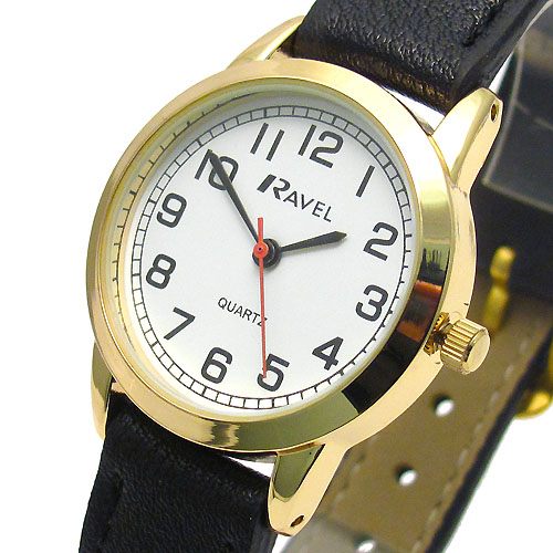 Ravel Ladies Easy Read Quartz Watch Black Strap White Face R0132 12 2